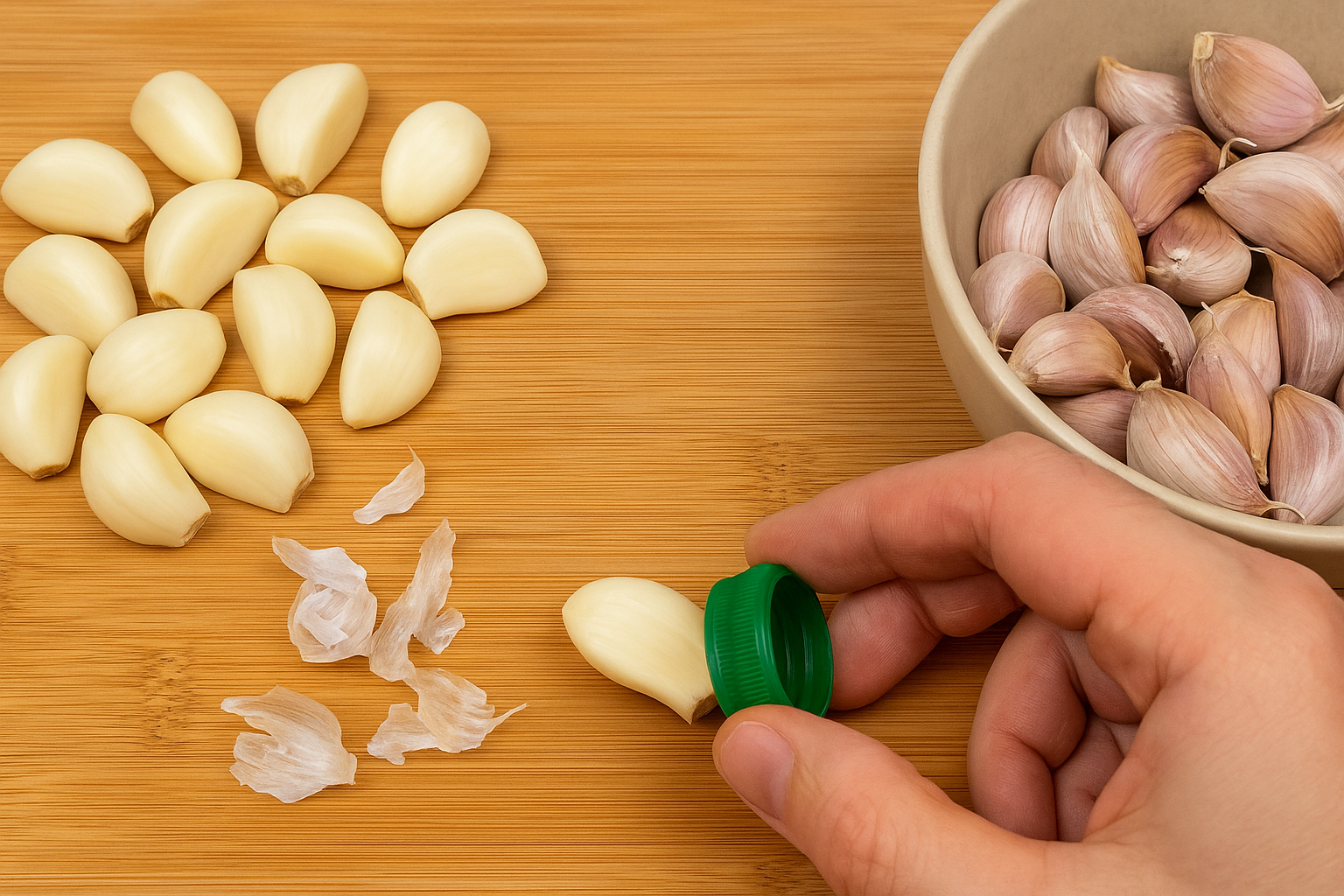 ¡Cómo pelar 17 dientes de ajo en 17 segundos! ¡Usando solo una tapa de ...